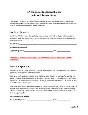 Fillable Online ELN Conference Funding Application Individual Signature ...