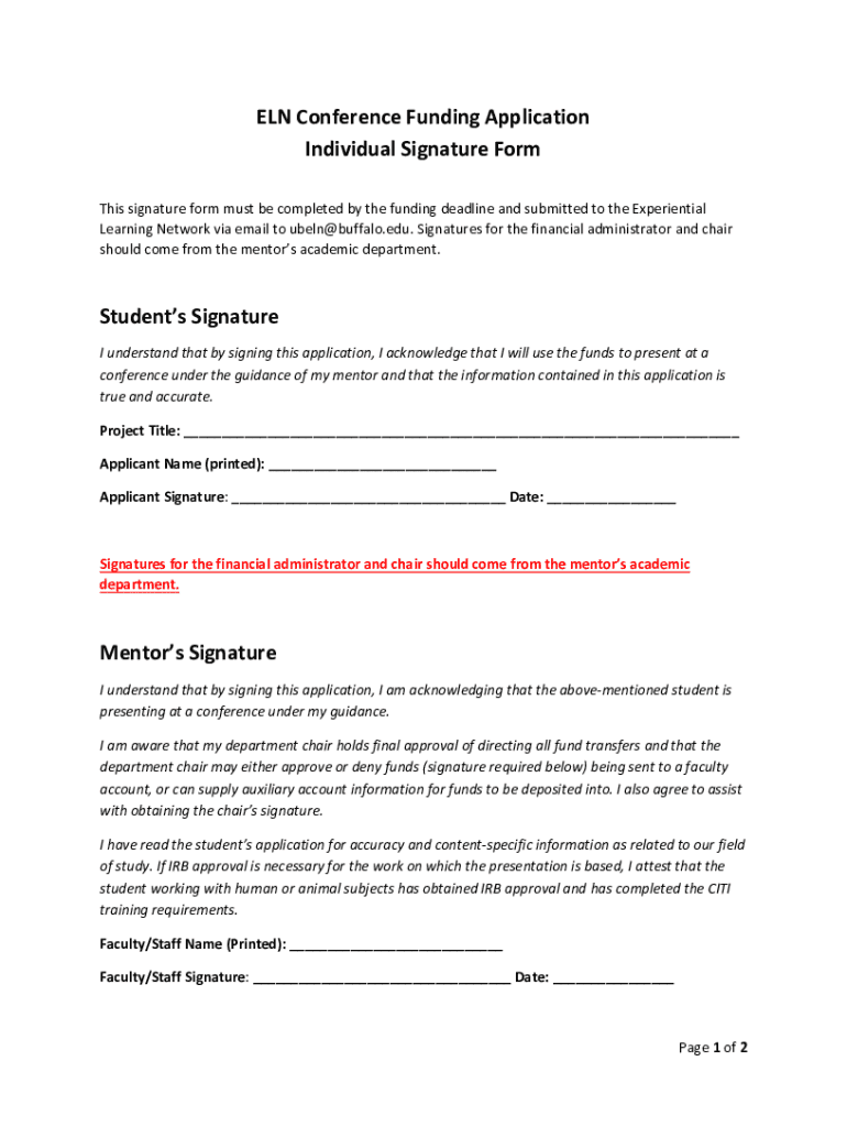 Fillable Online ELN Conference Funding Application Individual Signature ...