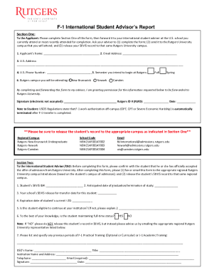 Fillable Online admissions rutgers Welcome to the Manual for Advisors of F1 International ...