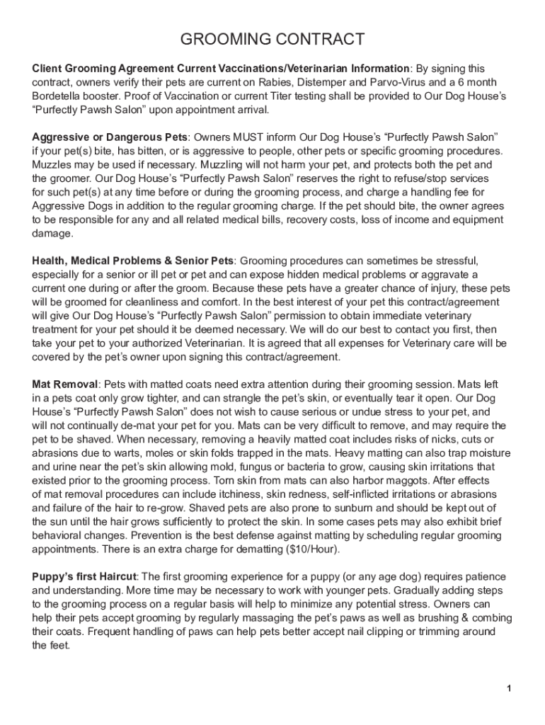 Fillable Online Grooming Agreement Form Fax Email Print - pdfFiller