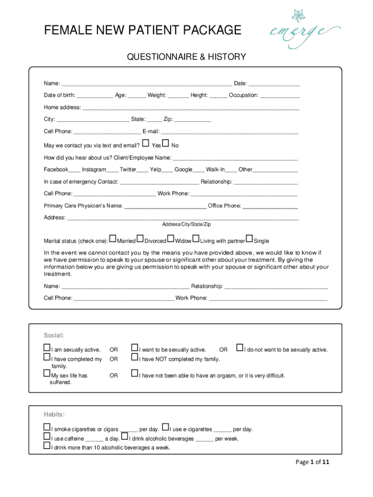 Fillable Online NEW PATIENT QUESTIONNAIRE - Page 1 Provider you will ... Fax Email Print - pdfFiller