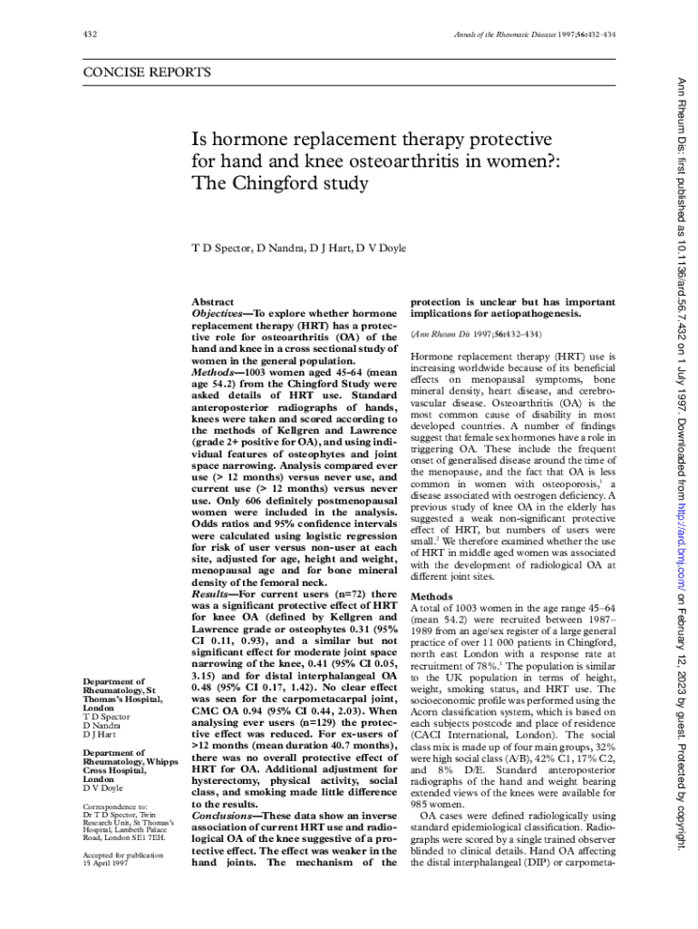 Fillable Online Is hormone replacement therapy protective for hand and knee ... Fax Email Print ...