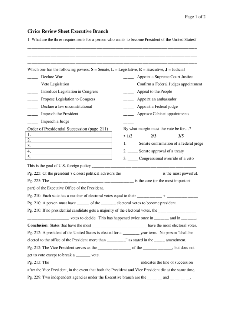 Fillable Online Review Sheet for Executive Branch.pdf - Page 1 of 2 ...