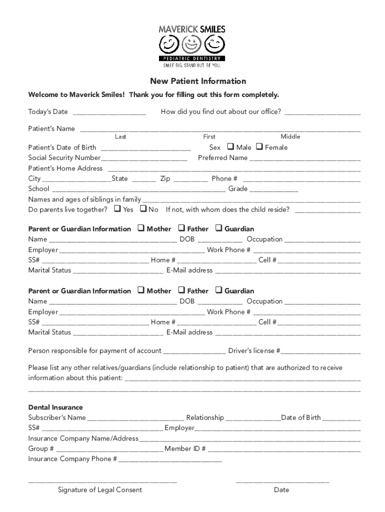 Fillable Online Patient FormsMaverick SmilesPediatric Dentist Mauldin, SC Fax Email Print ...