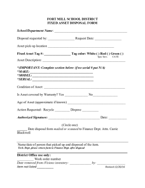 Fillable Online Fort Mill School District - Fixed Asset Disposal Form ...
