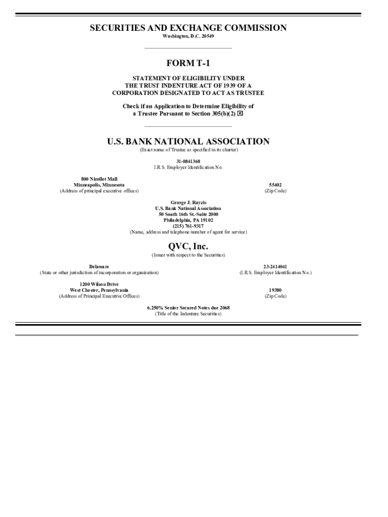 Fillable Online FORM T-1 STATEMENT OF ELIGIBILITY AND ... - Law Insider ...