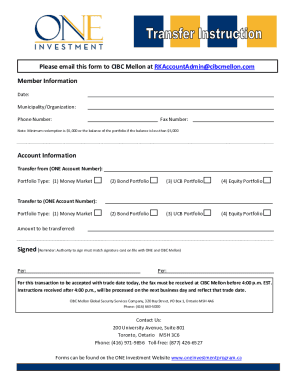 Fillable Online ONE Investment - Transfer Instruction Form Fax Email ...