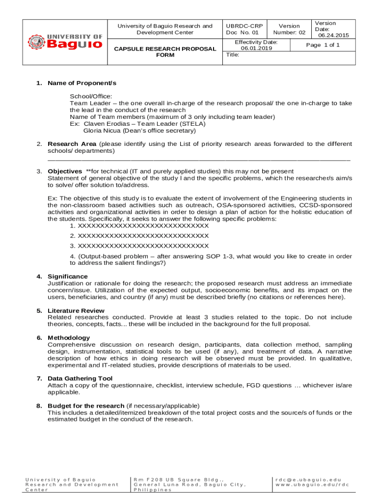 ANNEX 1: Research Proposal Application and ... Doc Template | pdfFiller