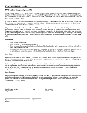 Fillable Online Transit Safety - Safety Management Policy Templates Fax ...