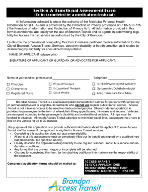 Fillable Online Section 2: Functional Assessment Form - Brandon Transit ...