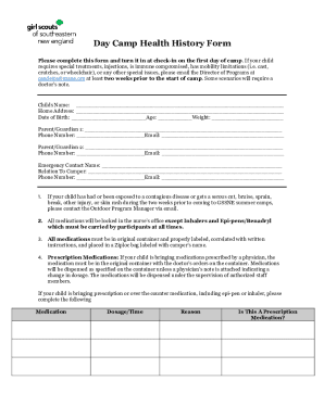 Fillable Online Day Camp Health History Form Fax Email Print - pdfFiller
