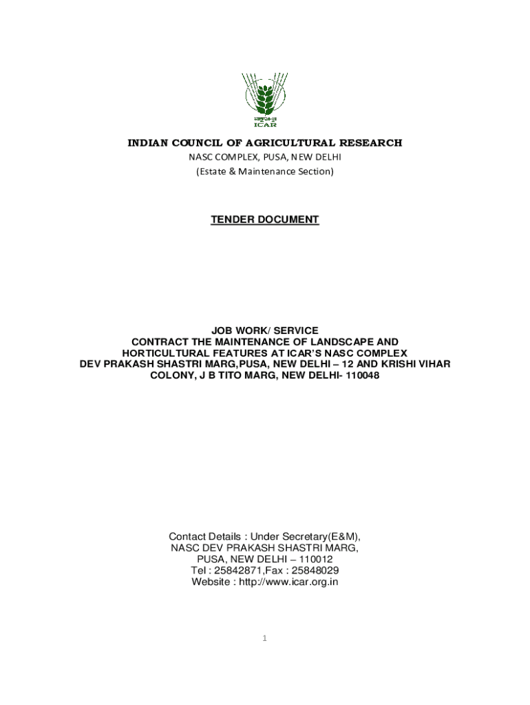 Fillable Online icar org INDIAN COUNCIL OF AGRICULTURAL RESEARCH Estate ...
