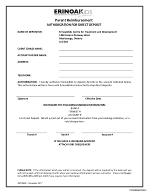 Fillable Online Parent Direct Deposit Fillable Form. SSAH Fax Email ...