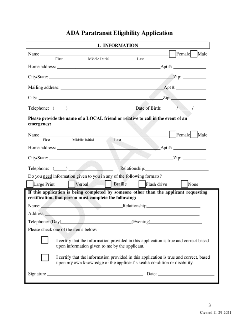 Fillable Online Application for ADA Paratransit Service - Santa Rosa ...