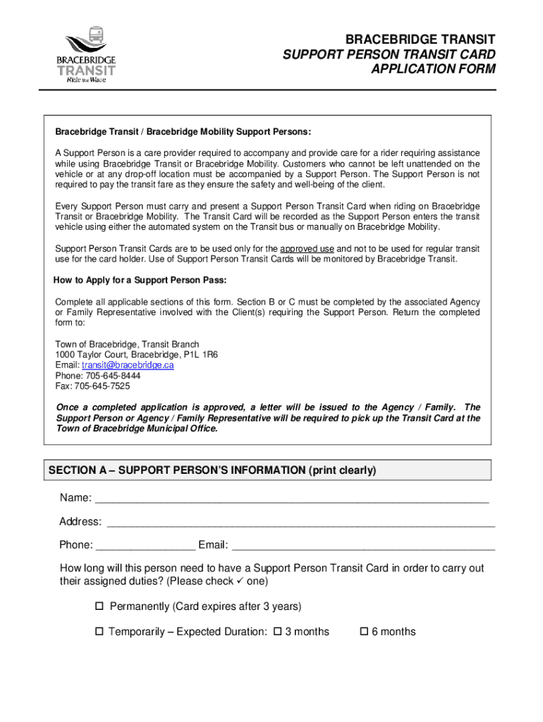 Fillable Online Support Person Transit Card Application Form Fax Email ...