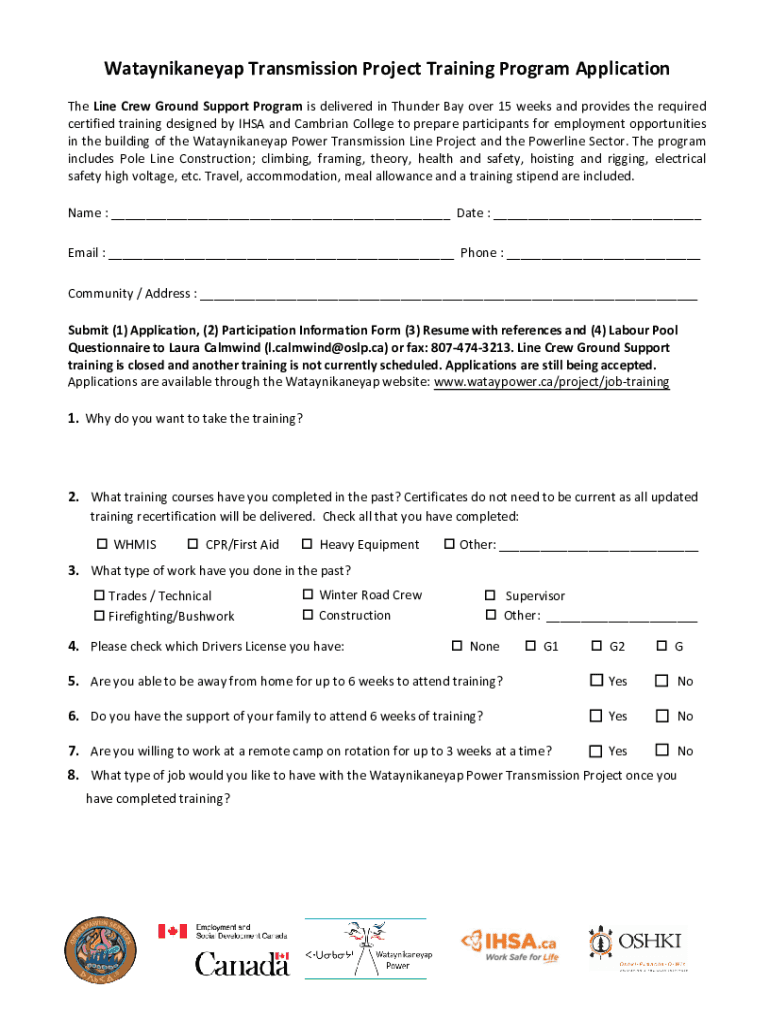 Fillable Online Training Program Wataynikaneyap Power Transmission Line Fax Email Print - pdfFiller