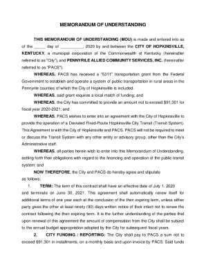 Fillable Online THIS MEMORANDUM OF UNDERSTANDING (MOU) is made and ...