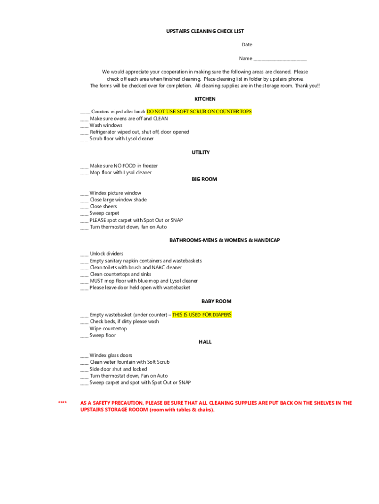 Fillable Online Daily Cleaning ChecklistDay-to-Day Cleaning Routine Fax ...
