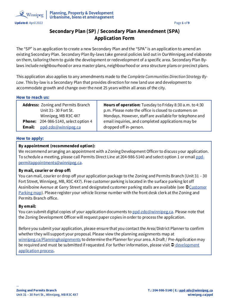 Fillable Online Secondary Plan (SP) / Secondary Plan Amendment (SPA ...