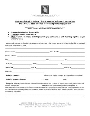Fillable Online NEUROPSYCHOLOGICAL EVALUATION REFERRAL FORM Fax Email ...