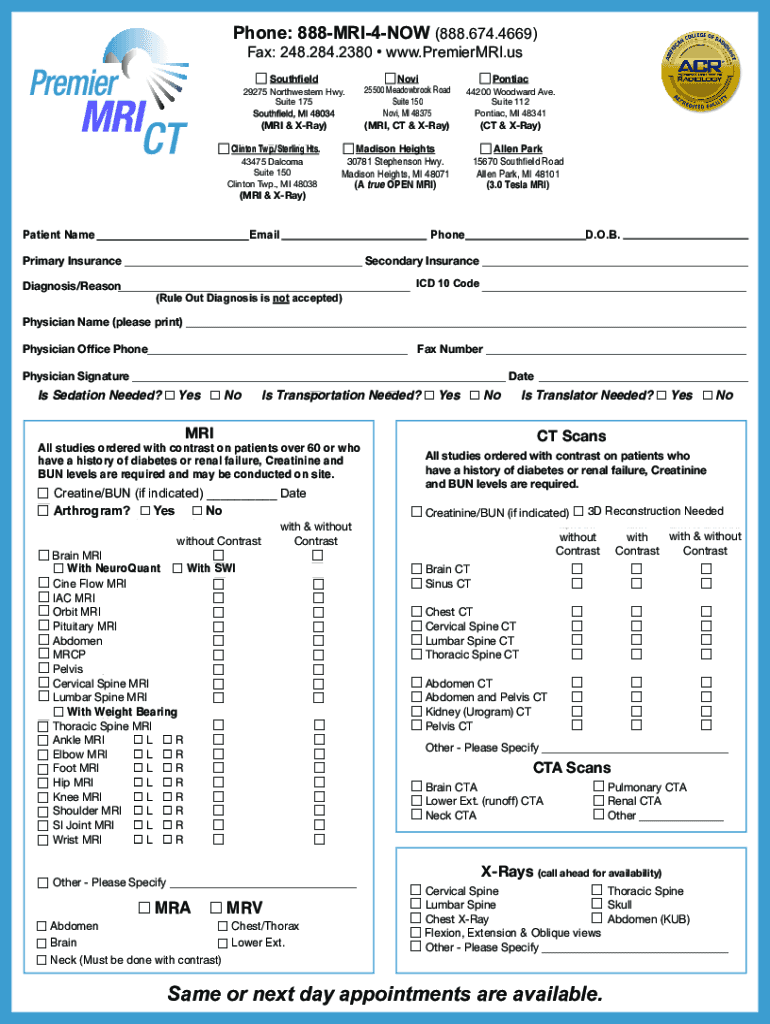 Fillable Online Our True Open MRI at our Madison Heights location has ...