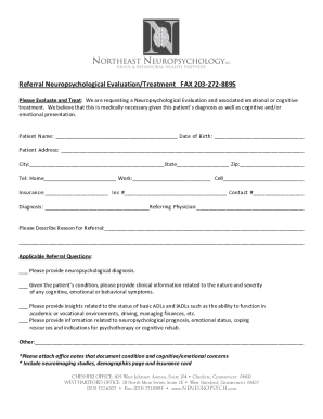 Fillable Online Referral Neuropsychological Evaluation/Treatment FAX ...