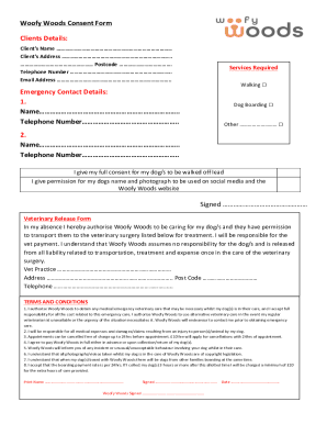 Fillable Online Woofy Woods Consent Form Clients Details Fax Email ...