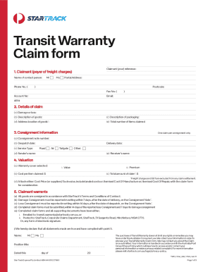 Fillable Online StarTrack Transit Warranty Claim Form Fax Email Print ...