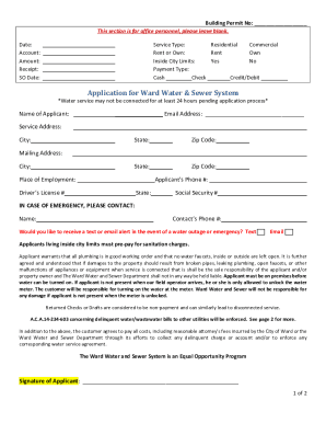 Fillable Online Application for Ward Water & Sewer System Fax Email ...
