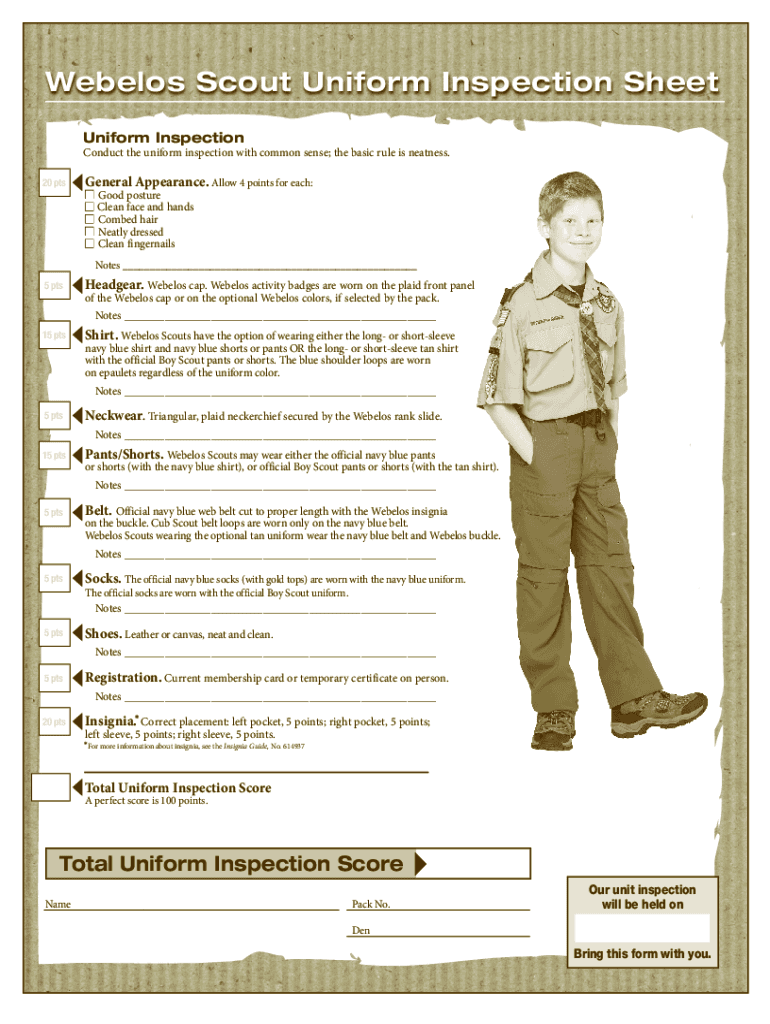 Fillable Online Uniform Inspection Sheet - Cub Scouts Pack 194 Fax ...