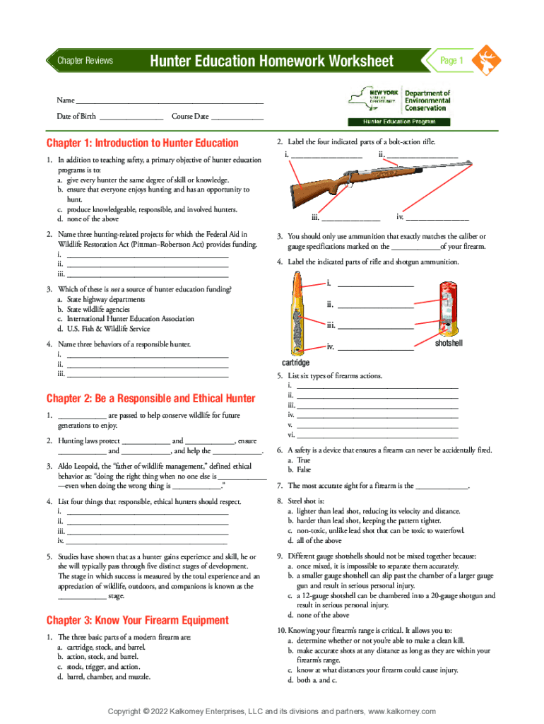 Fillable Online Hunter Education Homework Worksheet Fax Email Print ...