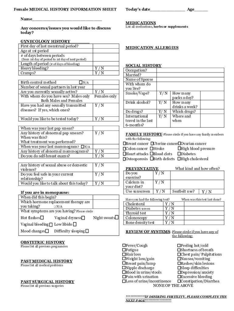 Fillable Online New Patient Obstetrics & Gynecology Form Menstrual ...