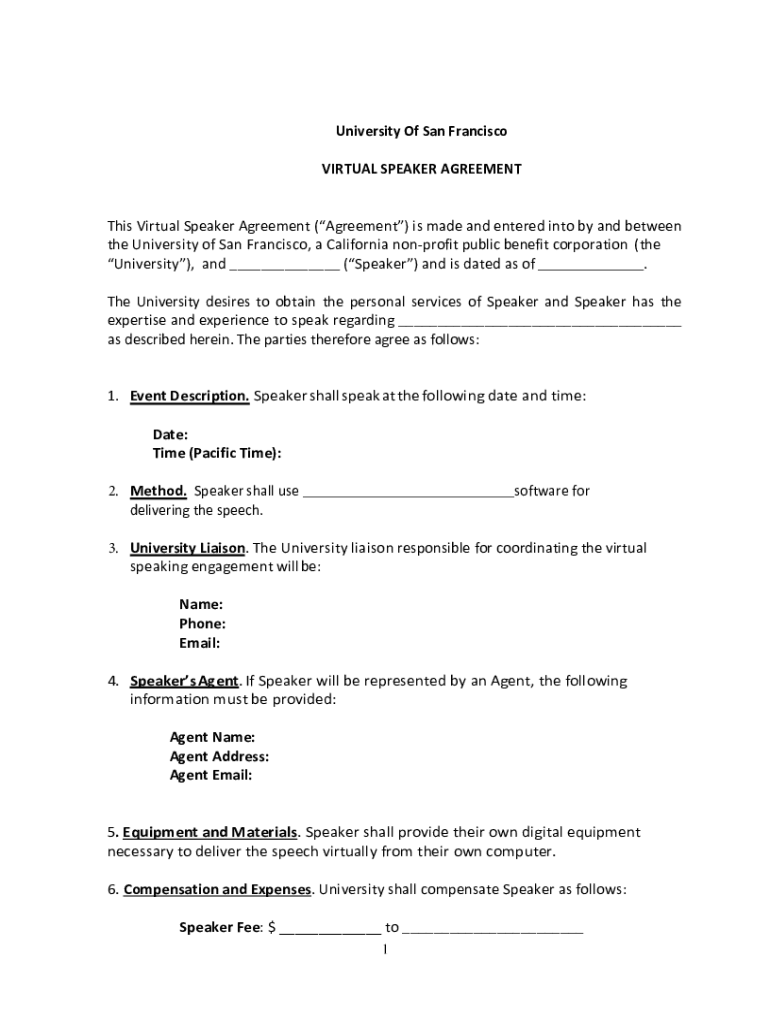 Fillable Online Speaker Agreement Template - Sign ... Fax Email Print ...