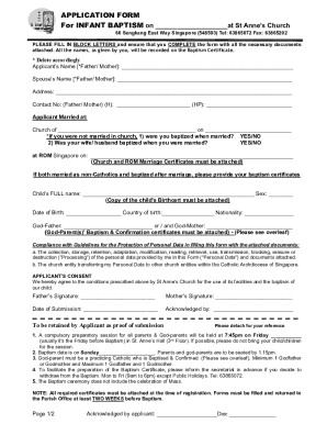 Fillable Online APPLICATION FORM For INFANT BAPTISM on ... Fax Email ...