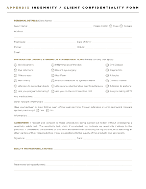 Fillable Online APPENDIX INDEMNITY / CLIENT CONFIDENTIALITY FORM Fax Email Print - pdfFiller