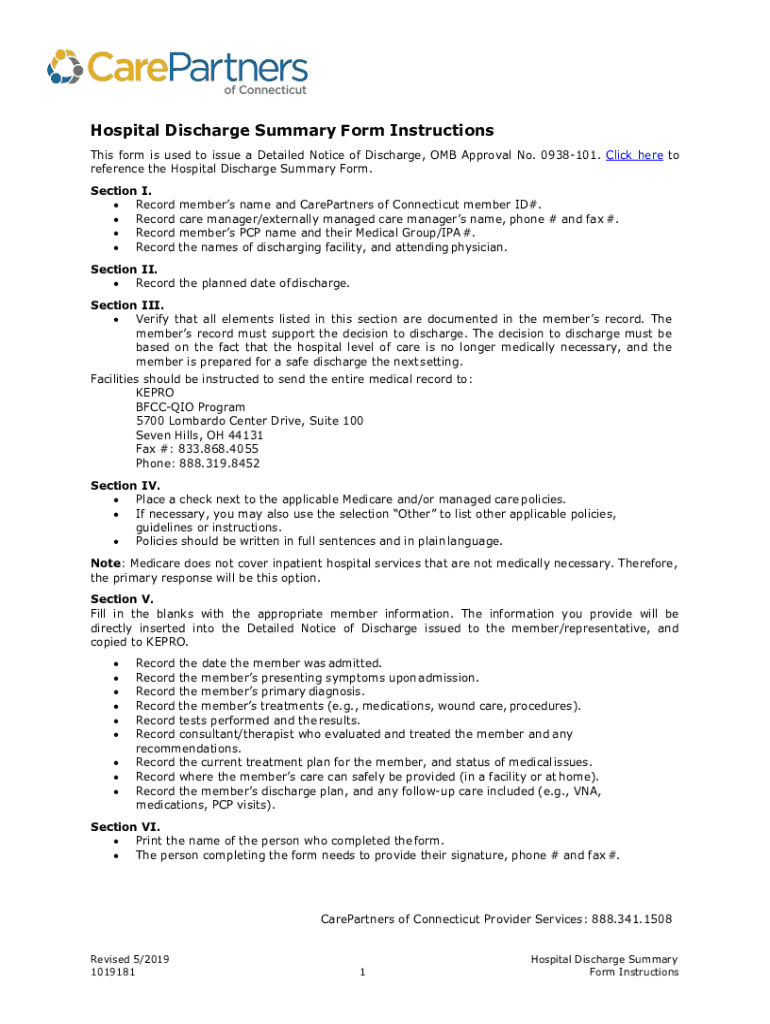 Fillable Online Hospital Discharge Summary Form Instructions ...