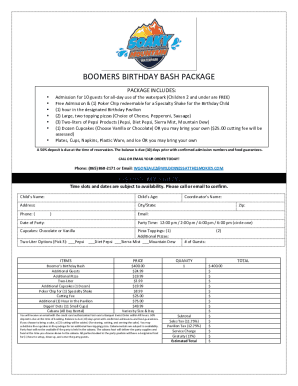 Fillable Online BOOMERS BIRTHDAY BASH PACKAGE Fax Email Print - pdfFiller