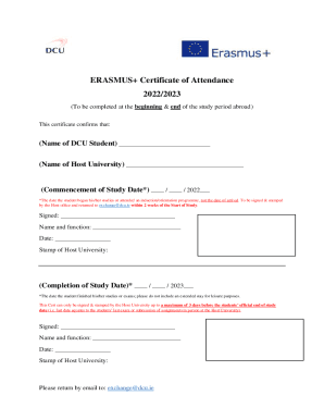 Fillable Online ERASMUS+ Certificate of Attendance 2022/2023 Fax Email ...