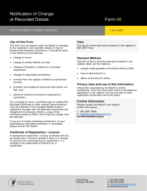 Fillable Online architectsboard org Notification of Change of Recorded ...