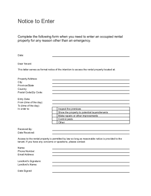 Fillable Online State Laws on Landlord's Access to Rental Property ...