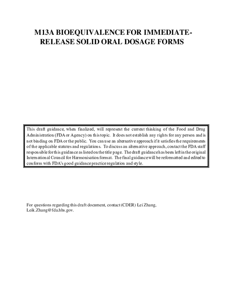 Fillable Online M13A Bioequivalence for Immediate-Release Solid Oral ...