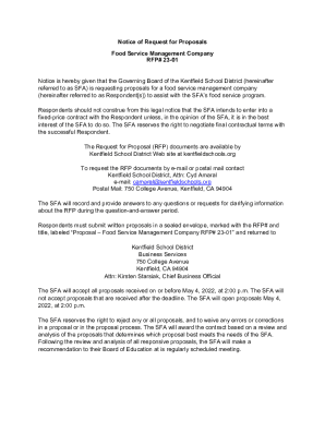 Fillable Online REQUEST FOR PROPOSAL (RFP) FOOD SERVICE ... Fax Email ...