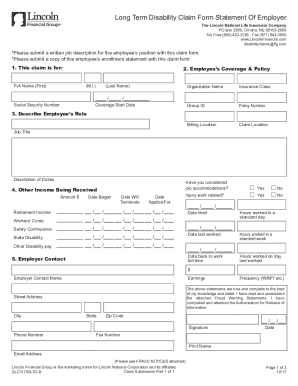 Fillable Online Long Term Disability Claim Form Statement Of Employer ...