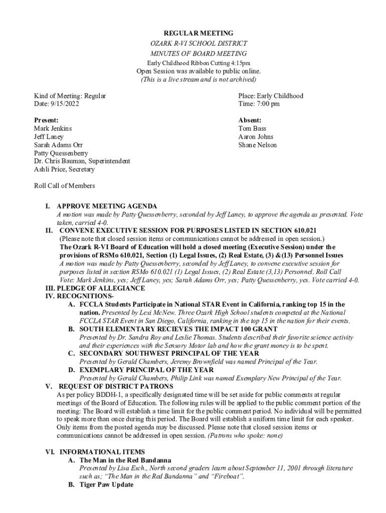 Fillable Online I. APPROVAL OF AGENDA II. PLEDGE OF ALLEGIANCE III ...