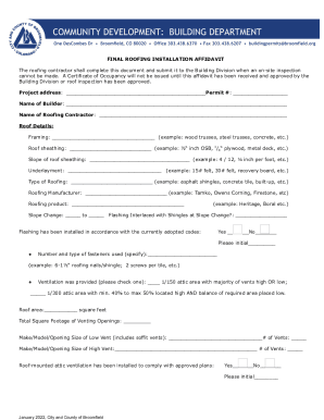 Fillable Online FINAL ROOFING INSTALLATION AFFIDAVIT The roofing ...