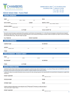Fillable Online Patient Intake Form - Chambers Medical Group Fax Email Print - pdfFiller