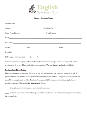 Fillable Online English Vet Care Surgery Consent Form Fax Email Print ...