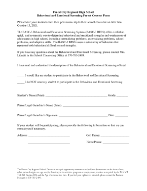Fillable Online Behavioral and Emotional Screening Parent Consent Form ...
