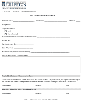 Fillable Online foundation fullerton Missing Receipt Affidavit I - The ...