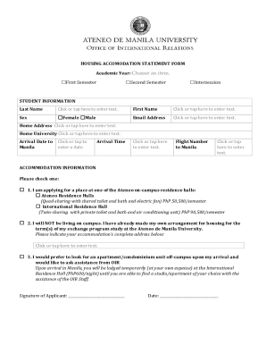 Fillable Online Housing Accommodation Form - Ateneo Global Fax Email ...